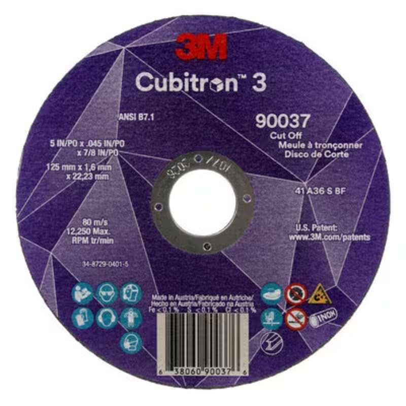 3M™ Cubitron™ 3 Cut-Off Wheel, 90037, 36+, T1, 5 x 0.045 x 7/8in, ANSI ...