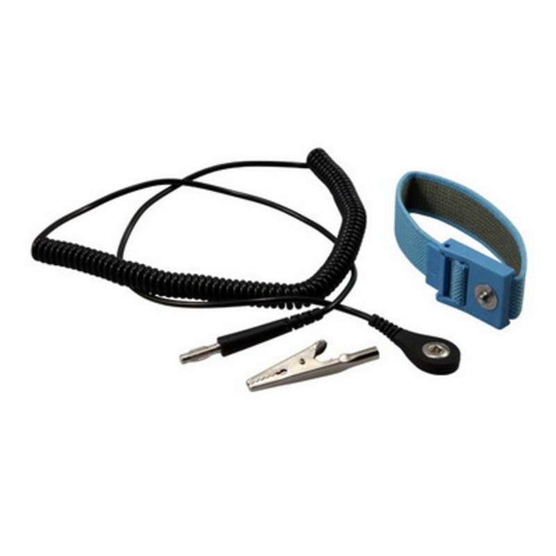 Elastic Adjustable Blue Wrist Strap with 4mm Snap and 12' Coil Cord