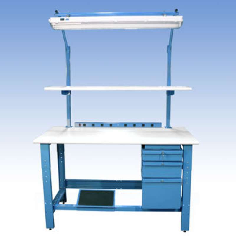 Adjustable Height ESD-Safe Workbench with 1000 lb Weight Capacity, Rolled Front Edge, Uprights ...