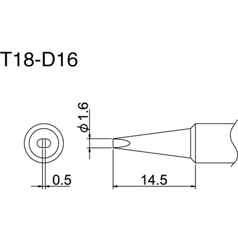 Hakko T18 Series Tips - T18-D16 Chisel Solder Tip, 1.60mm
