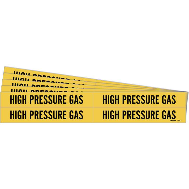 HIGH PRESSURE GAS Pipe Marker Style 4 Black on Yellow 4 per Card, 5 PK