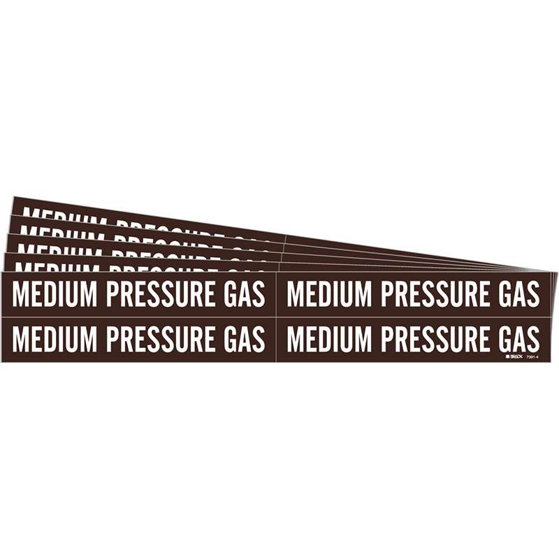 MEDIUM PRESSURE GAS Pipe Marker Style 4 White on Brown 4 per Card, 5 PK