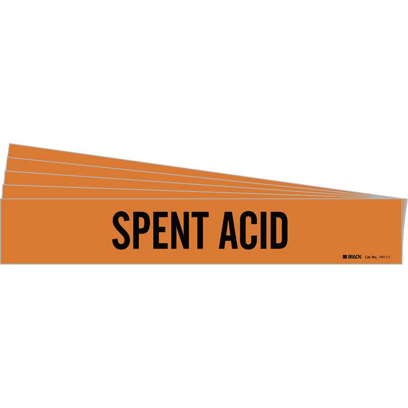 SPENT ACID Pipe Marker Style 1 Black on Orange 1 per Card, 5 PK