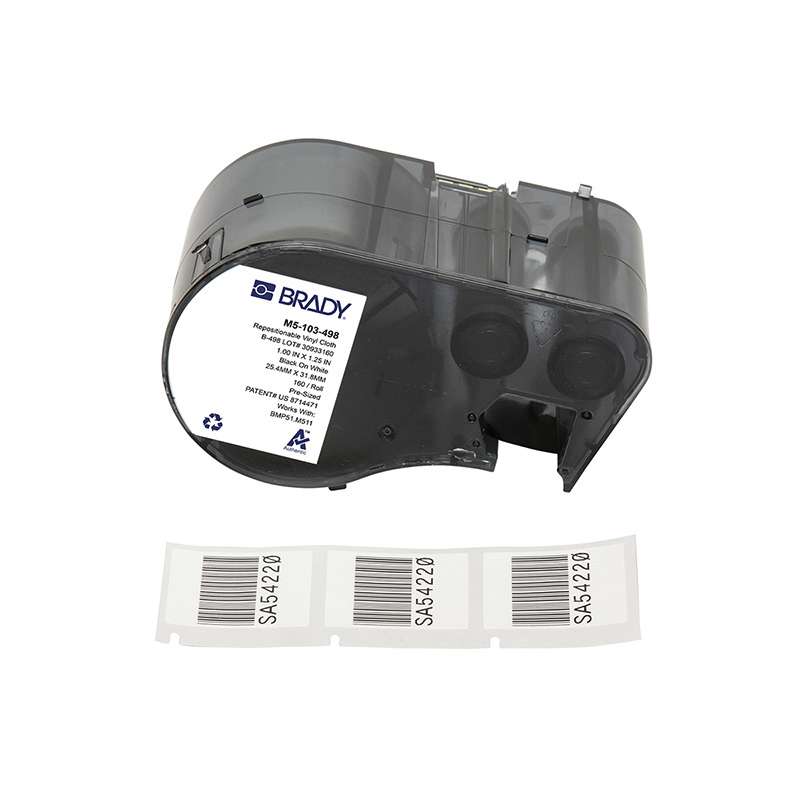 Repositionable Multi-Purpose Vinyl Cloth Labels 1.25"H x 1"W BK/WT RL/160