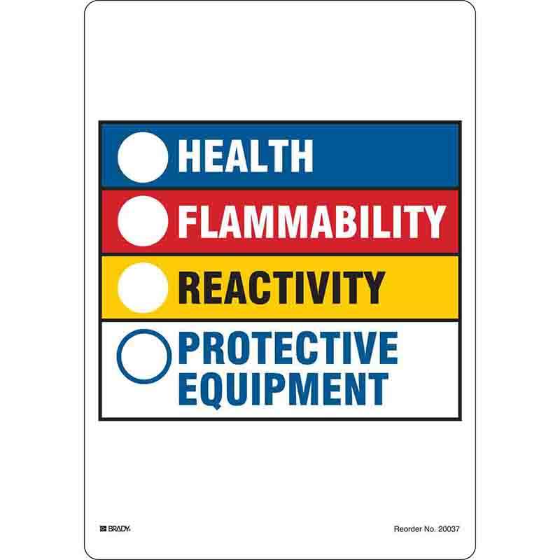 HEALTH, FLAMMABILITY, REACTIVITY, PROTECTIVE EQUIPMENT, 10" H x 7" W ...
