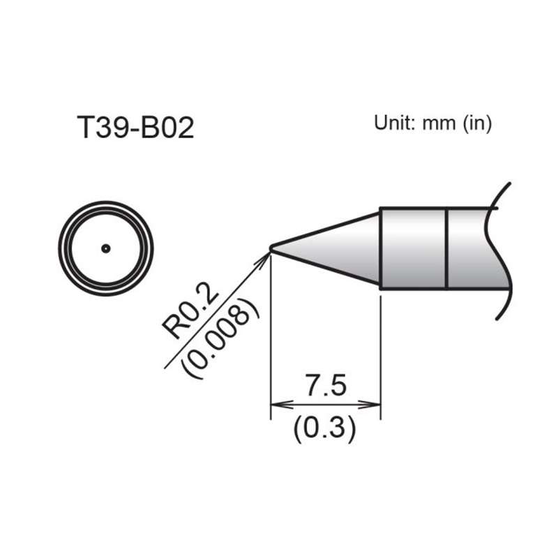 T39 Series Soldering Tip, Conical, R0.2 x 7.5mm for FX-971 Soldering Station