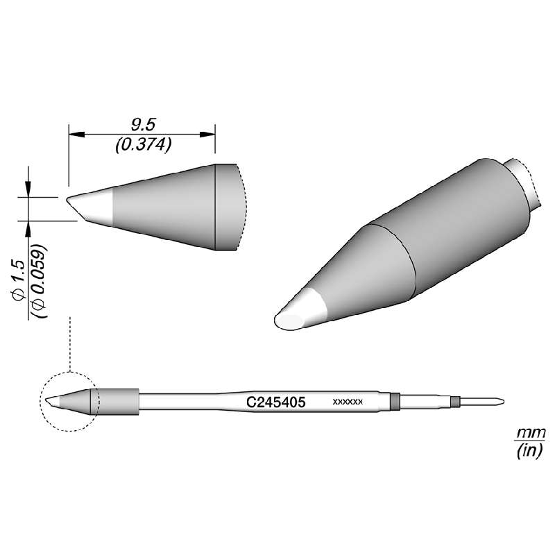 C245 Series Bevel Soldering Tip Cartridge, 1.5mm HT