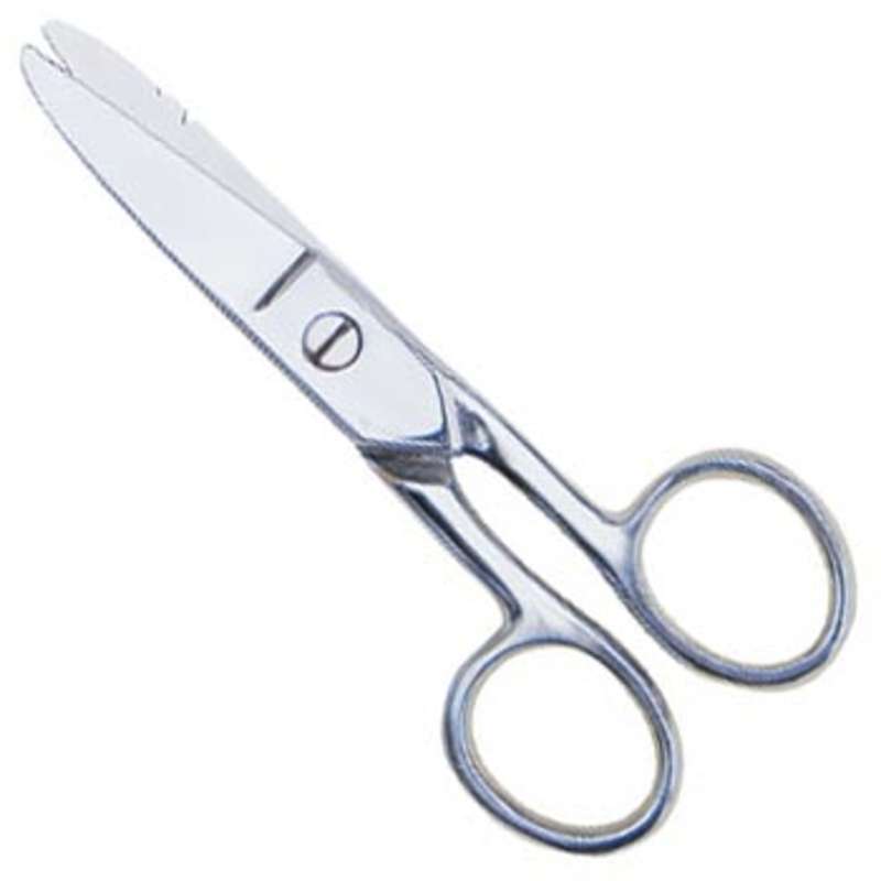 Electrician Scissors with (1) Serrated Blade and (1) Notched Blade, Chrome