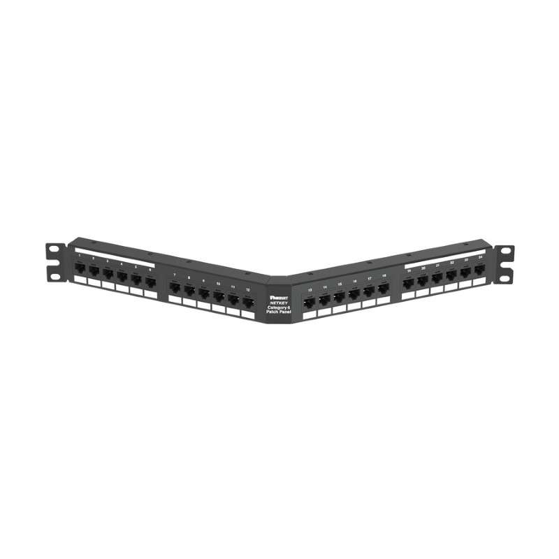 NetKey Patch Panel, Angled, 24 Port, 1 RU, Cat 6, Punchdown, Black, 1Pc