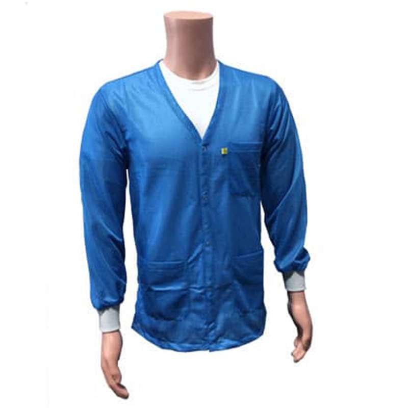 9010 Series ESD Jackets Medium Weight V-Neck with Knit Cuffs, Blue, XS