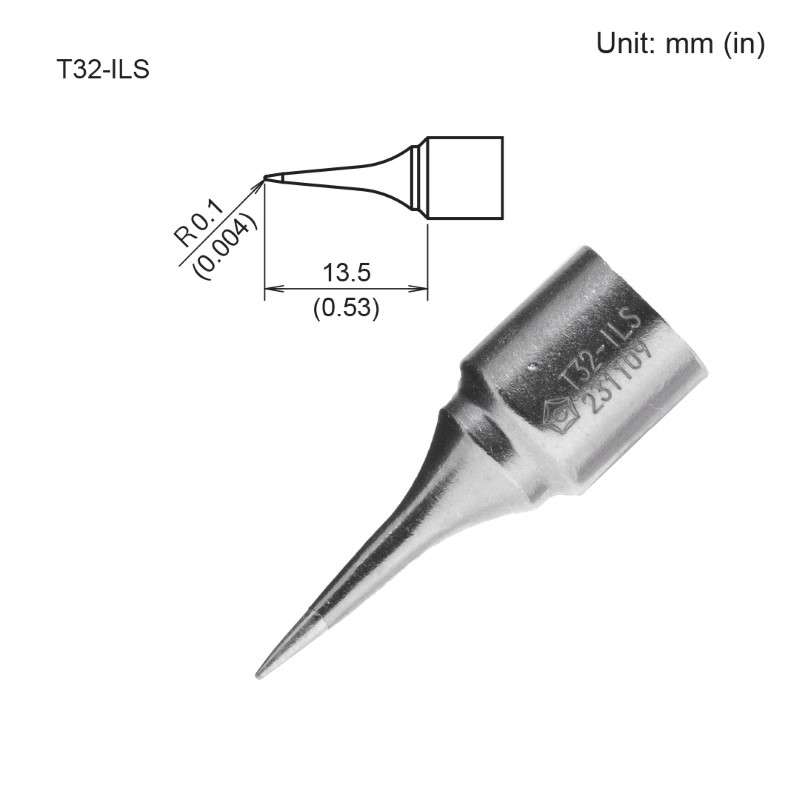 Soldering Tip, Slim Conical, R0.1mm, x 13.5mm, T32 Series